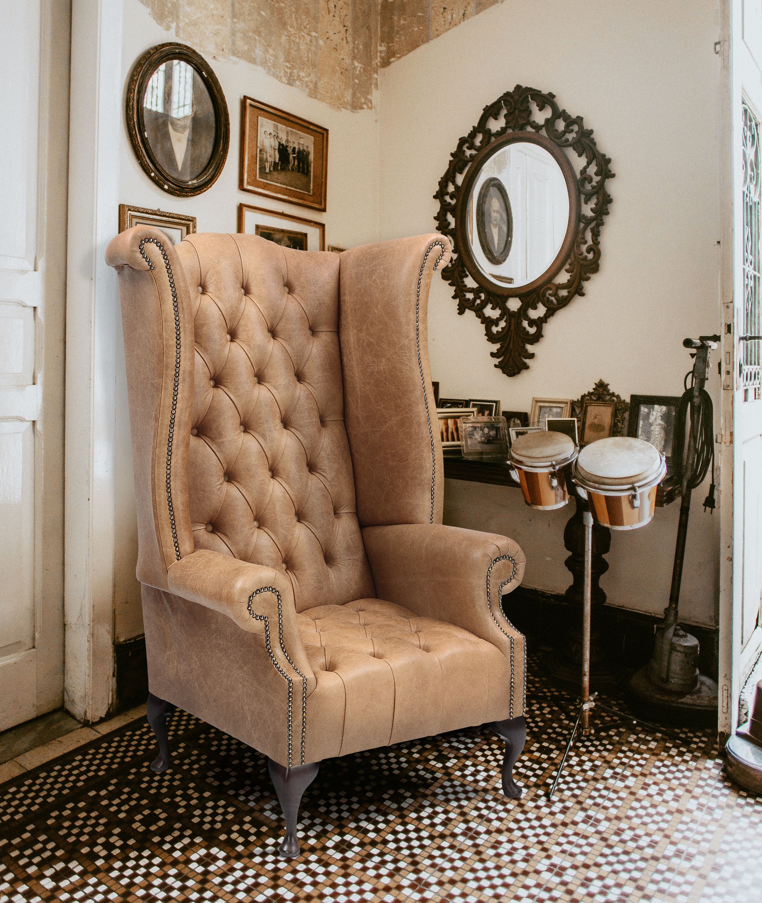 Queen anne wingback chair for sale store
